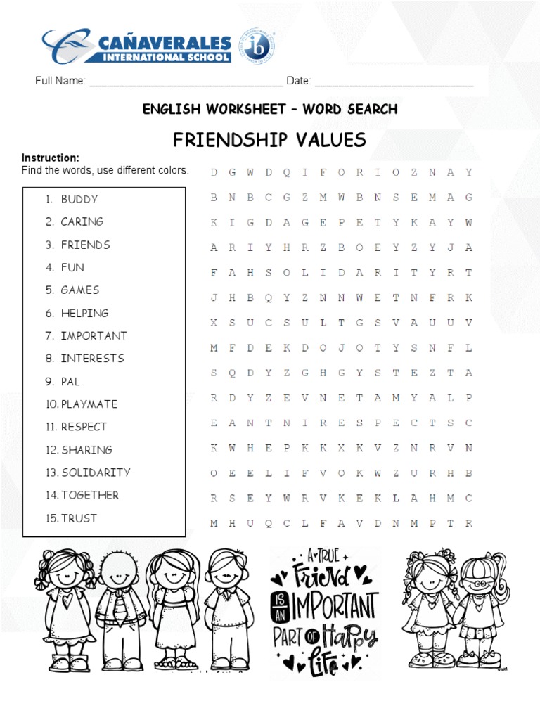 English - Worksheet Friendship Values