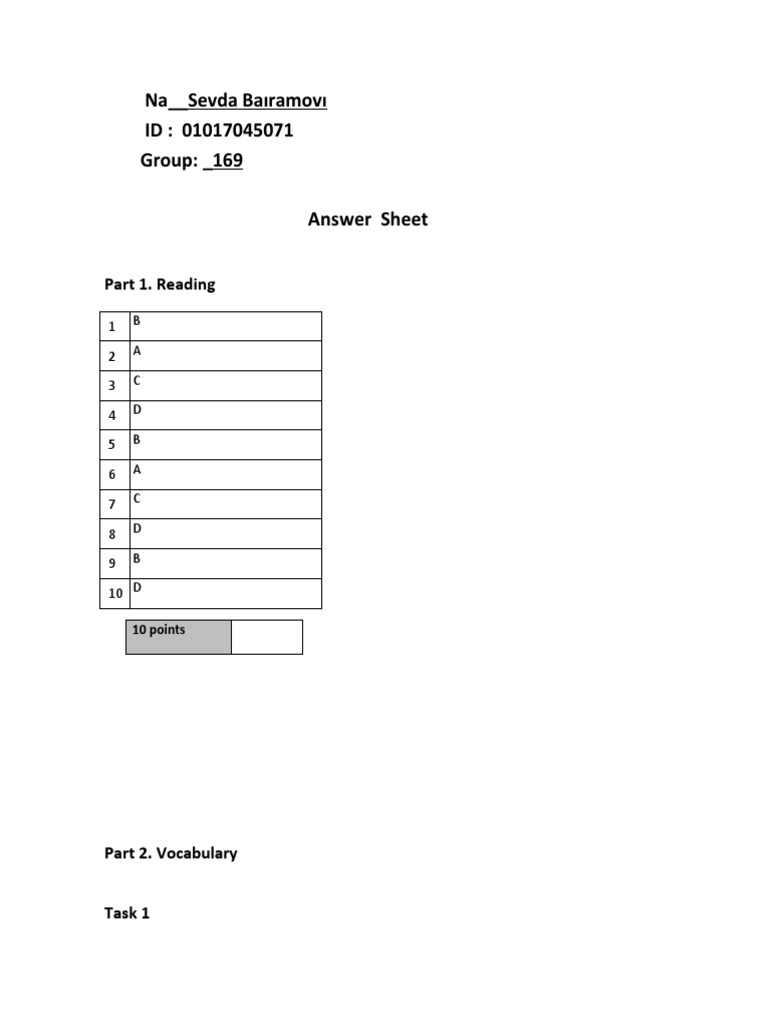 Answer Sheet B2-1 | PDF