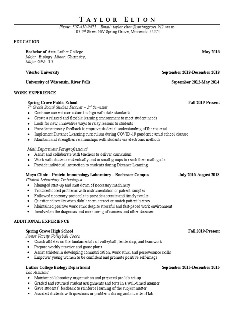 Taylor Elton Resume | PDF | Laboratories | Curriculum