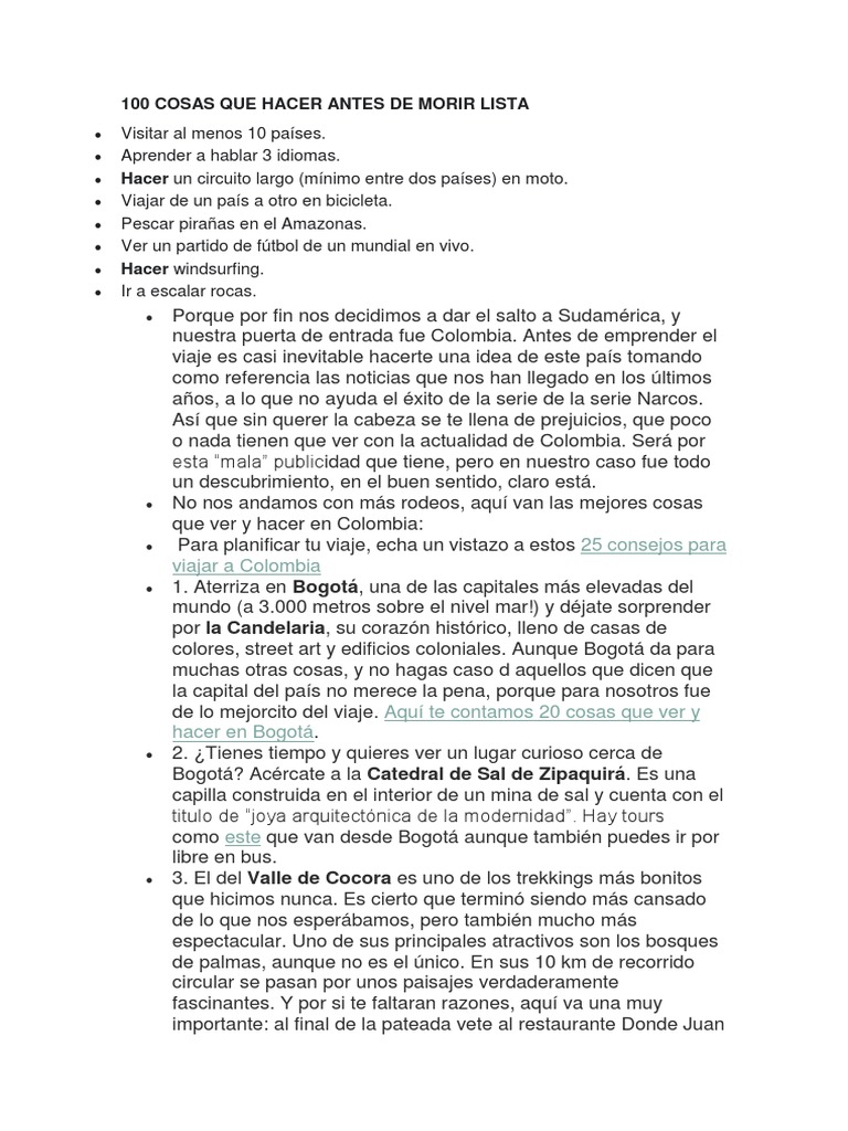 Cosas Que Hacer Antes de Morir Lista | PDF | Bogotá | Colombia
