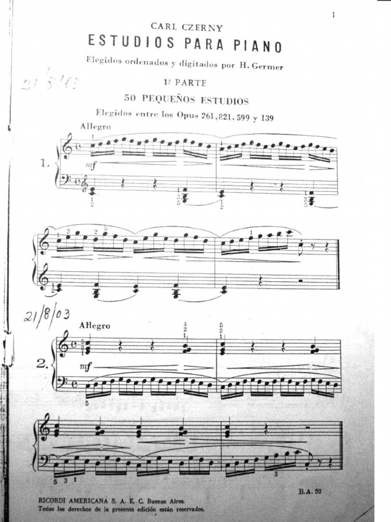Czerny - 50 Pequeños Estudios | PDF