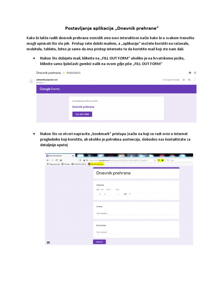 Postavljanje Aplikacije-Dnevnik Prehrane PDF | PDF