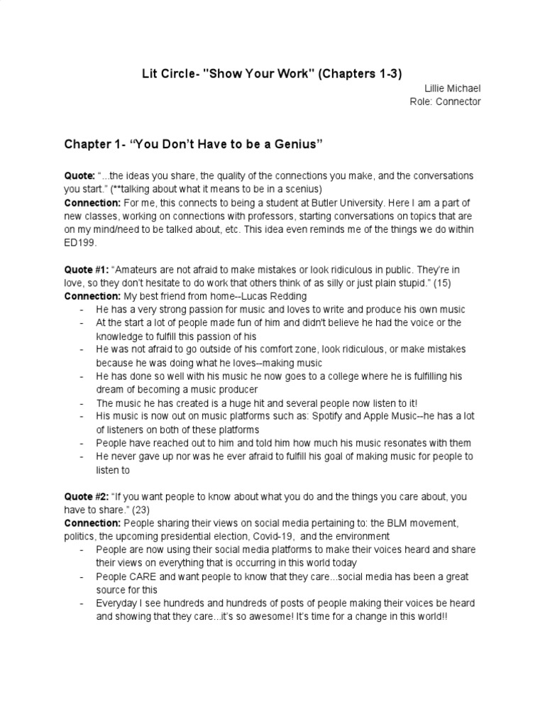 Lit Circle - Show Your Work Chapters 1-3 2 | PDF | Social Media ...