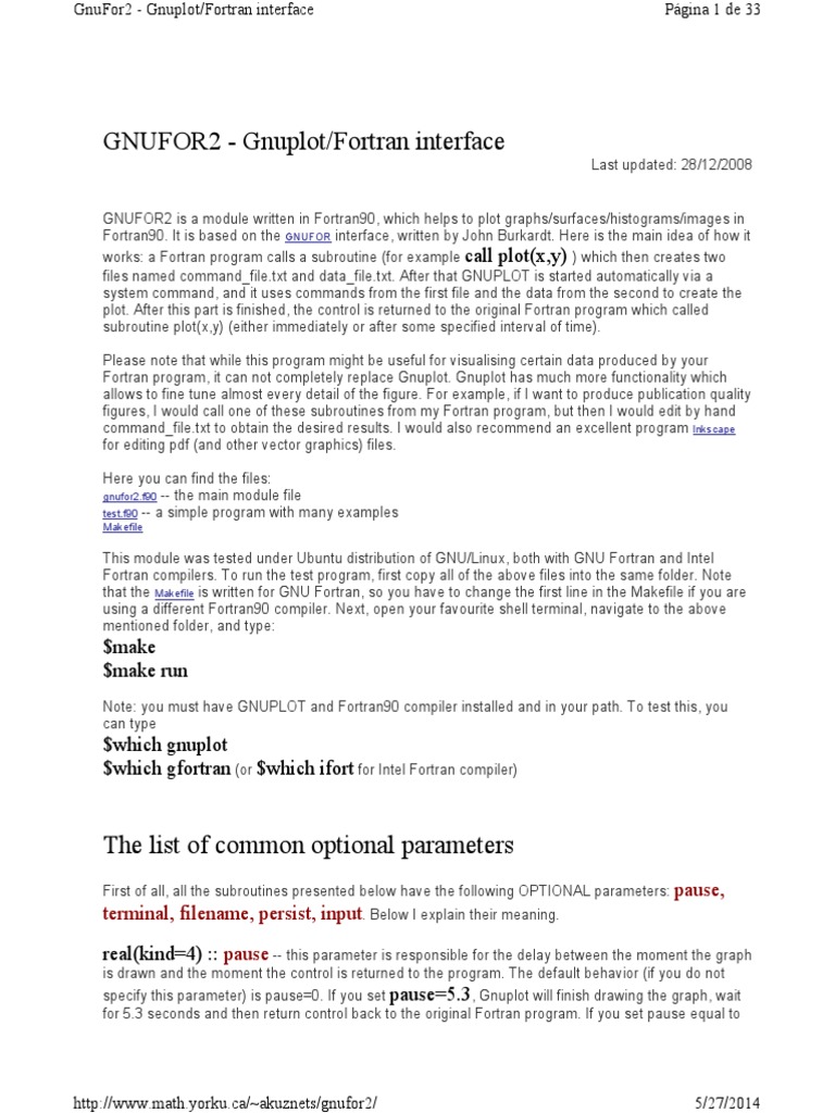 GNUFOR2 - Gnuplot/Fortran Interface: Call Plot (X, Y) | PDF | Parameter (Computer Programming ...