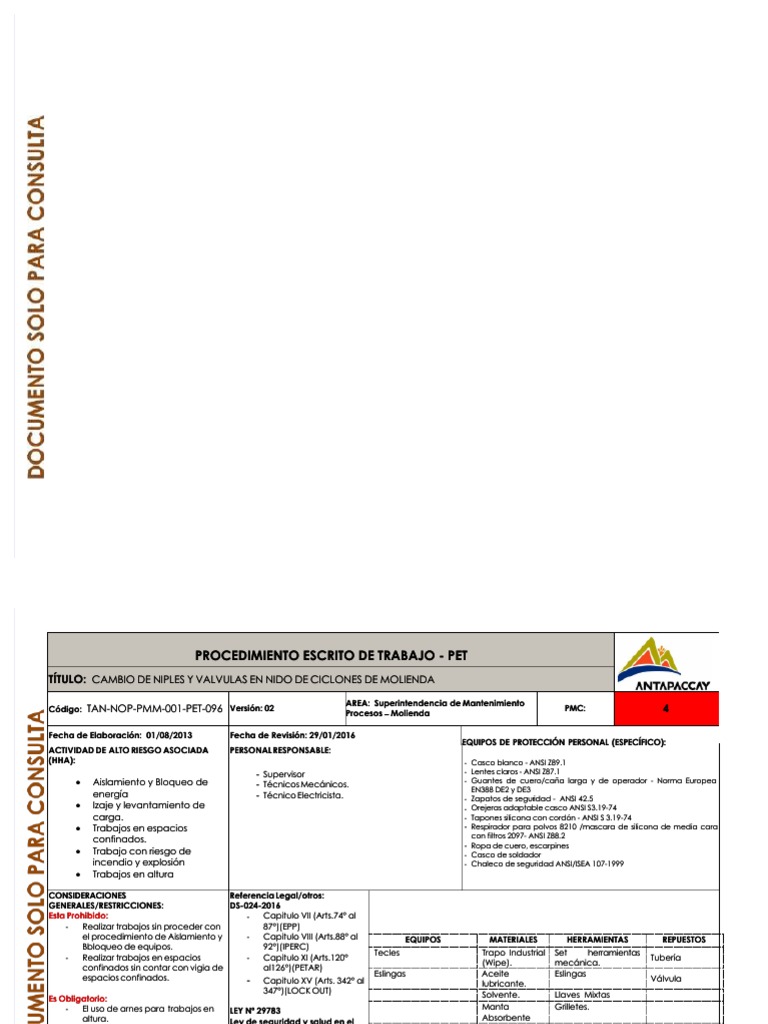 Cambio de Tuberias y Valvulas de Lineas de Agua Cajon Overflow Ciclon ...