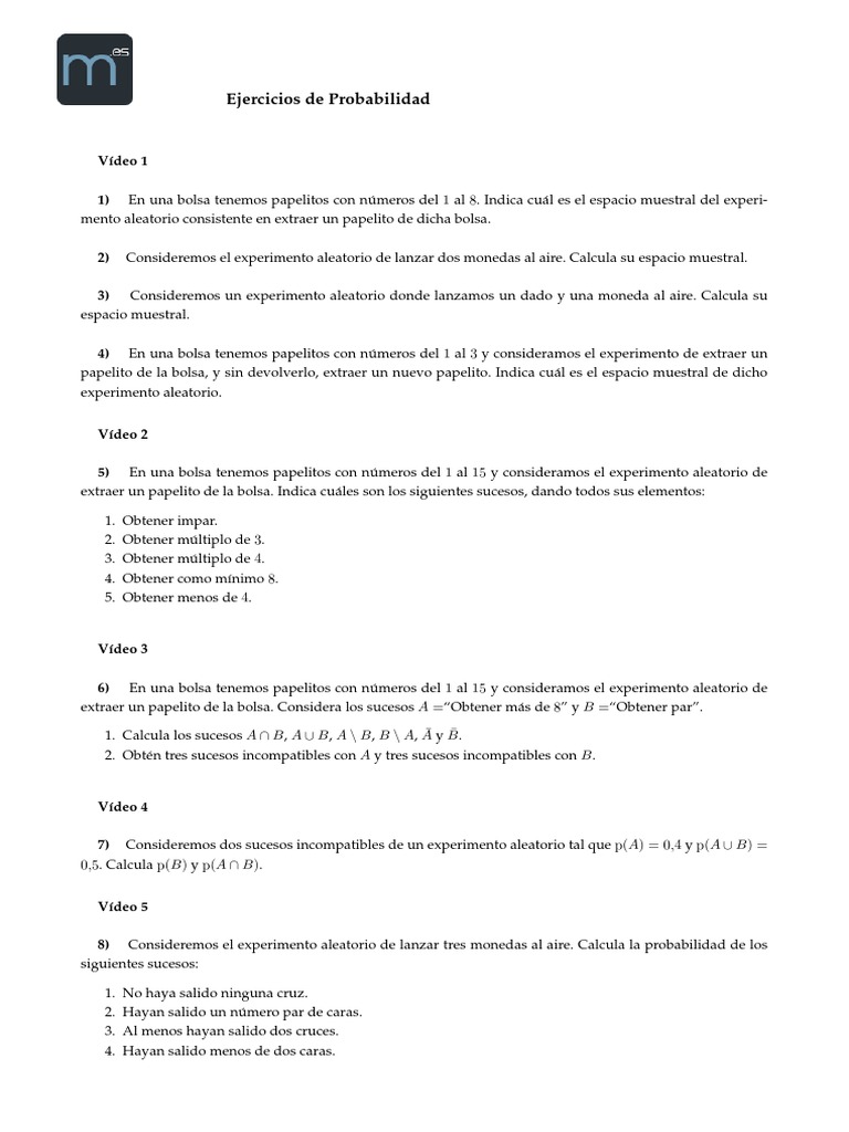 Ejercicios Operaciones de Sucesos | PDF | Probabilidades y estadísticas | Probabilidad