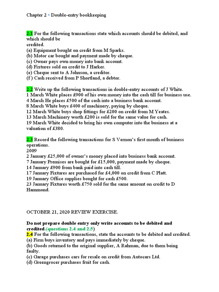 Double-Entry Bookkeeping Exercises | PDF | Bookkeeping | Debits And Credits