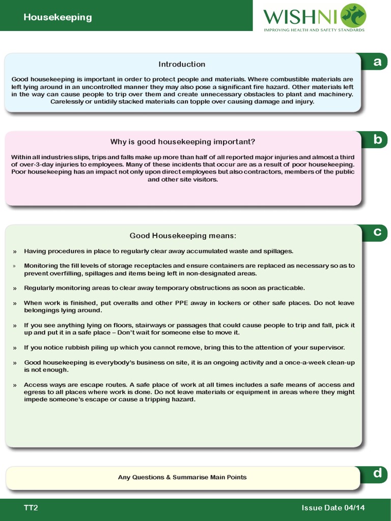 Workplace Housekeeping Guide | PDF | Fire Safety | Housekeeping