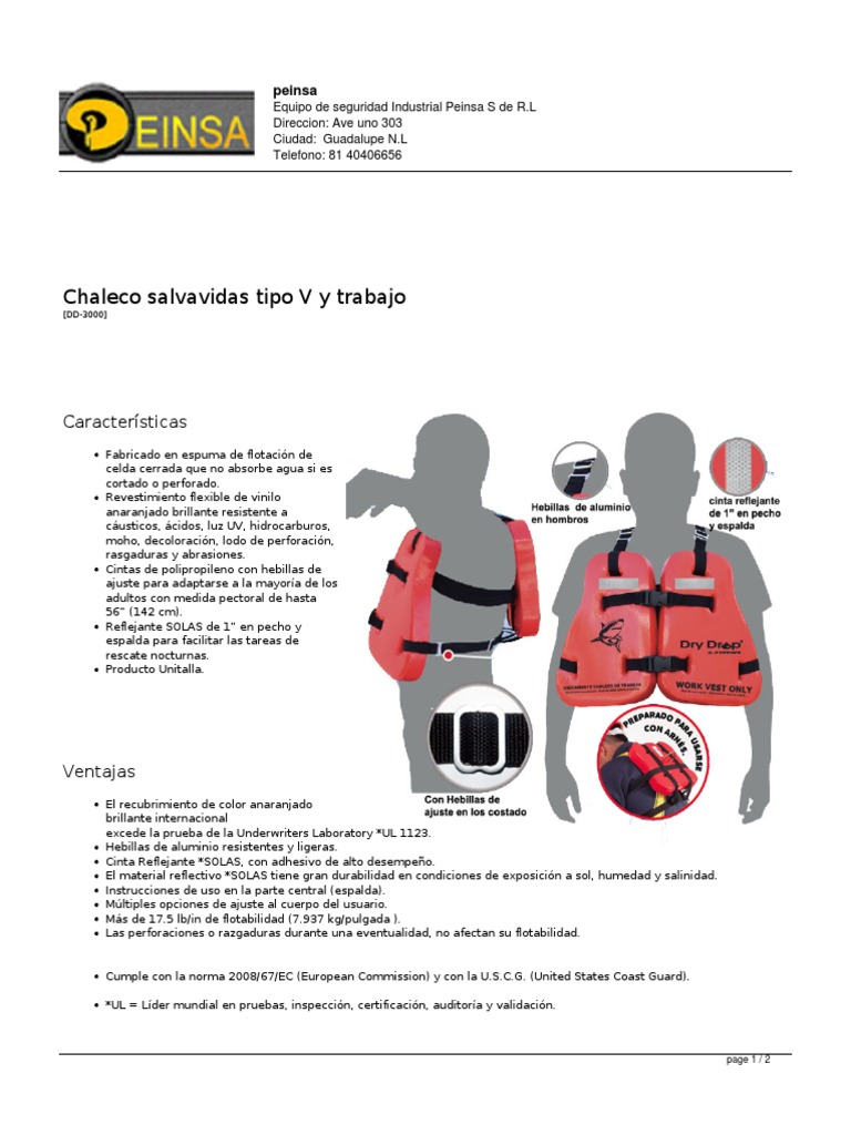 Chaleco Salvavidas Tipo V y Trabajo-Equipo de Seguridad PDF | PDF | Materiales | Sustancias químicas