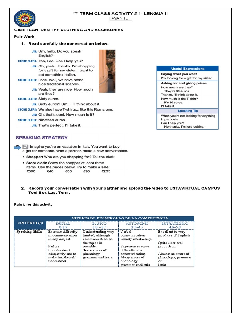 Term Class Activity # 1-Lengua Ii: I Want | PDF