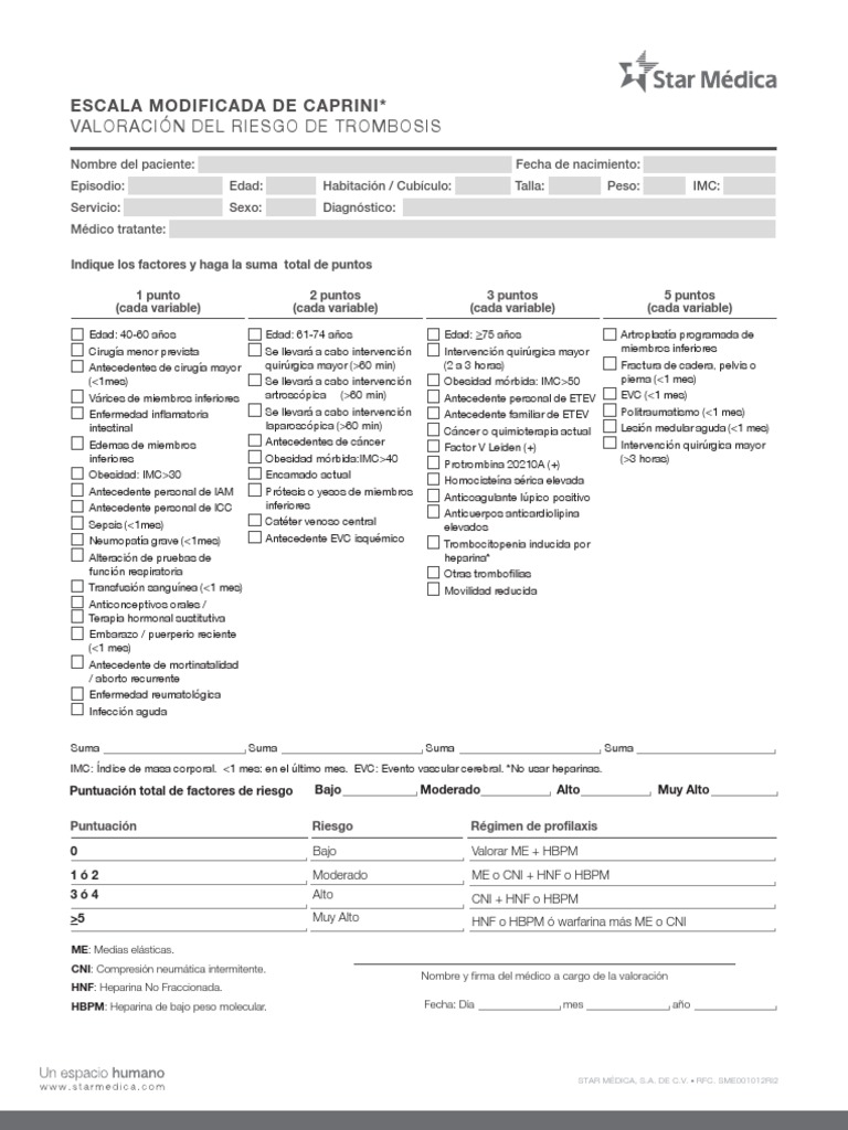 Escala Caprini | PDF | Especialidades Medicas | Medicina CLINICA