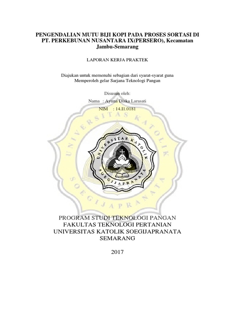 Pengendalian Mutu Biji Kopi Pada Proses Sortasi Di Pt. Perkebunan ...