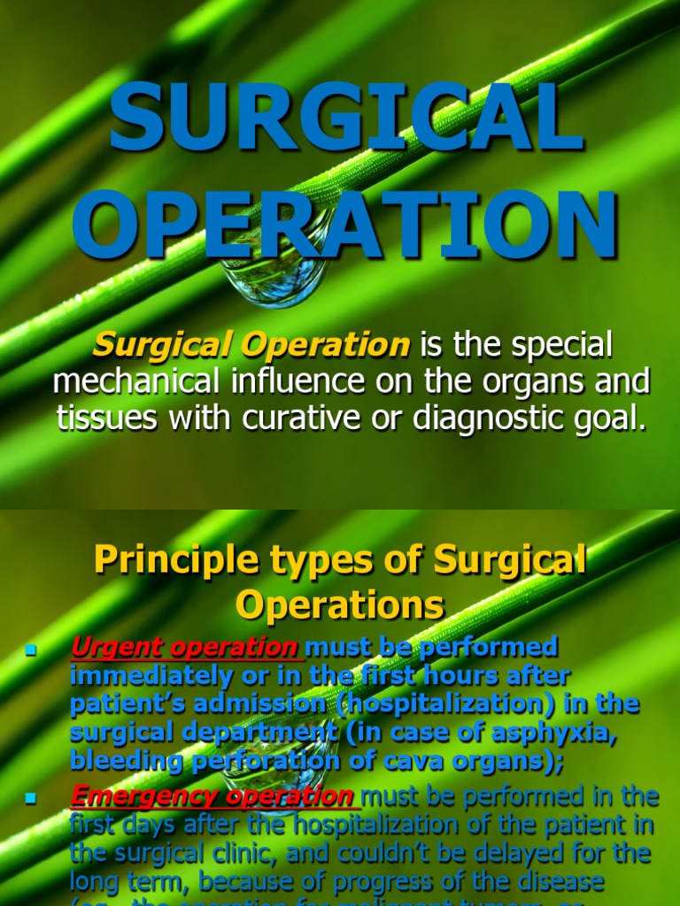 Types and Stages of Surgical Operations | PDF | Surgical Suture | Surgery