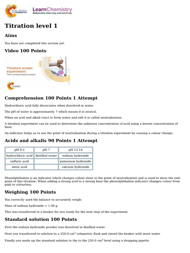 Titration Level 1 Labnotebook | PDF | Titration | Chemistry
