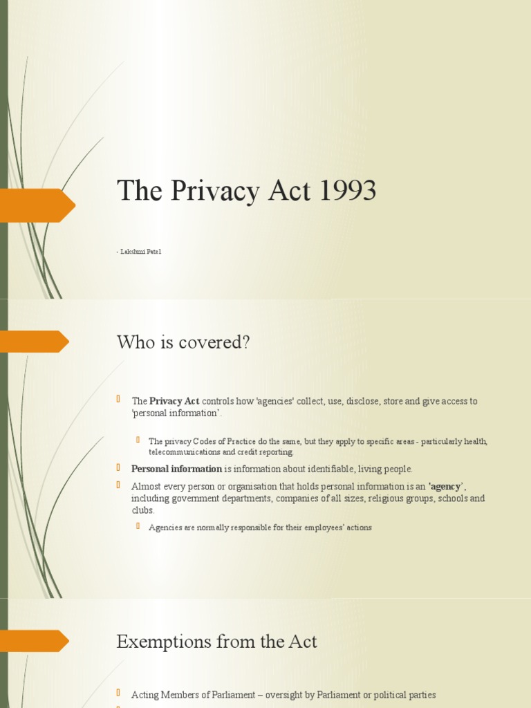 The Privacy Act 1993: - Lakshmi Patel | PDF | Privacy | Public Sphere