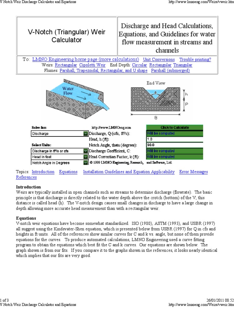 V Notch Weir Discharge Calculator and Equations | Nature