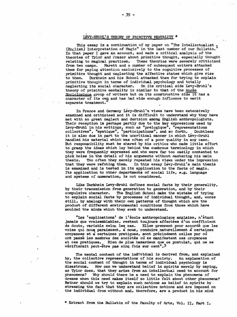 Levy-Bruhls Theory of Primitive Mentality PDF | PDF | Thought | Mind