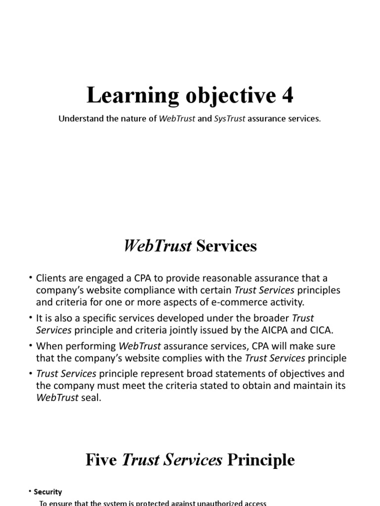 Learning Objective 4 - WebTrust and SysTrust | PDF