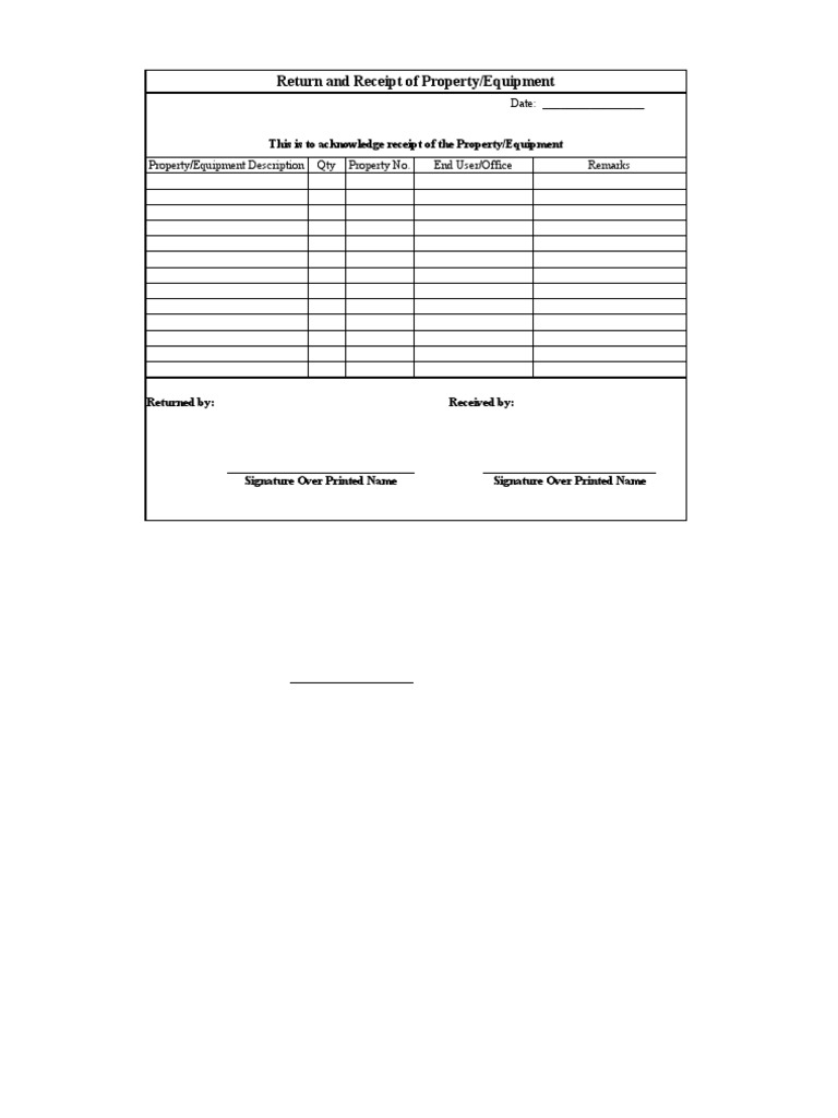 Barangay Return and Receipt of Property or Equipment | PDF