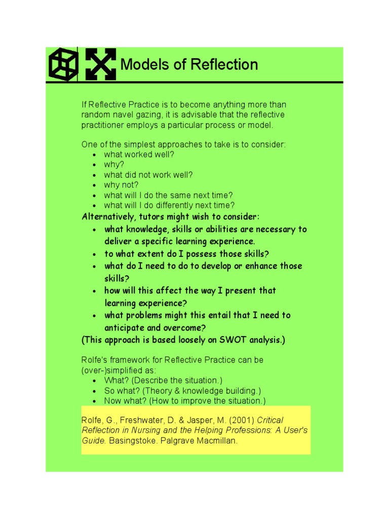 Models of Reflection: Reflection in Nursing and The Helping Professions ...