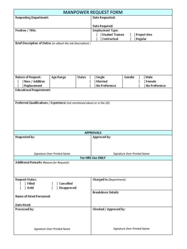 Manpower Request Form: (Or Attach The Job Description) | PDF