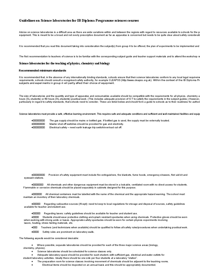 Guidelines On Science Laboratories For IB Diploma Programme Sciences ...