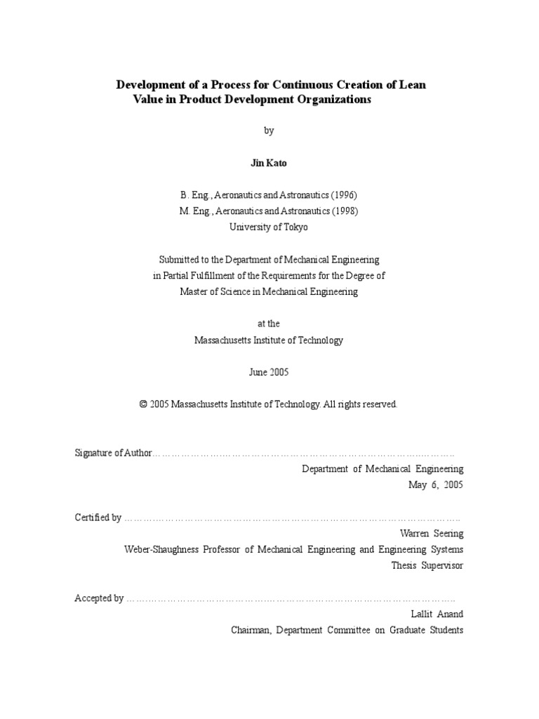 Kato Development of Process For Lean Value in Product Development - Jin ...