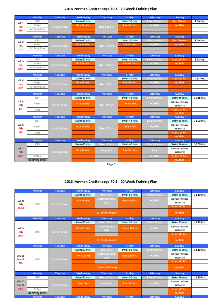 20 Week Im Choo 70.3 TRNG Plan | PDF | Sports