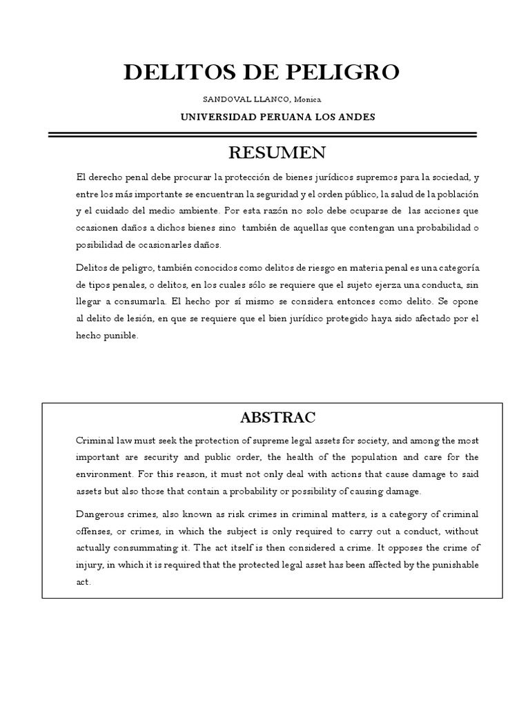 Articulo Delitos de Peligro-Sandoval Llanco | PDF | Derecho penal | Ley común