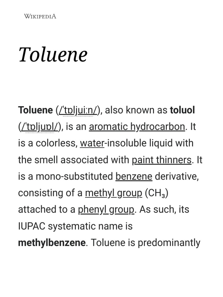 Toluene MSDS - Wikipedia | PDF | Toluene | Chemical Substances