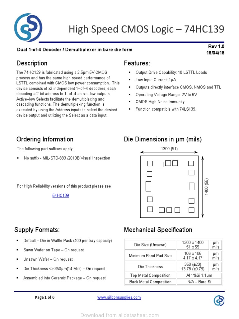 High Speed CMOS Logic - 74HC139: Features: Description | PDF | Cmos ...