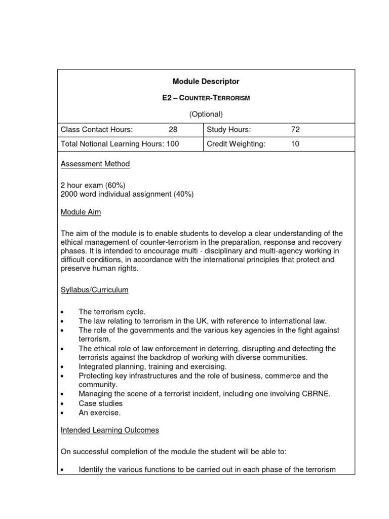 Counter-Terrorism Module Overview | PDF | Counter Terrorism | National Security