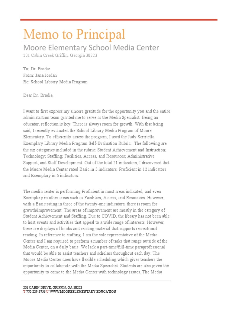 Memo To Principal | PDF | Rubric (Academic) | Teachers