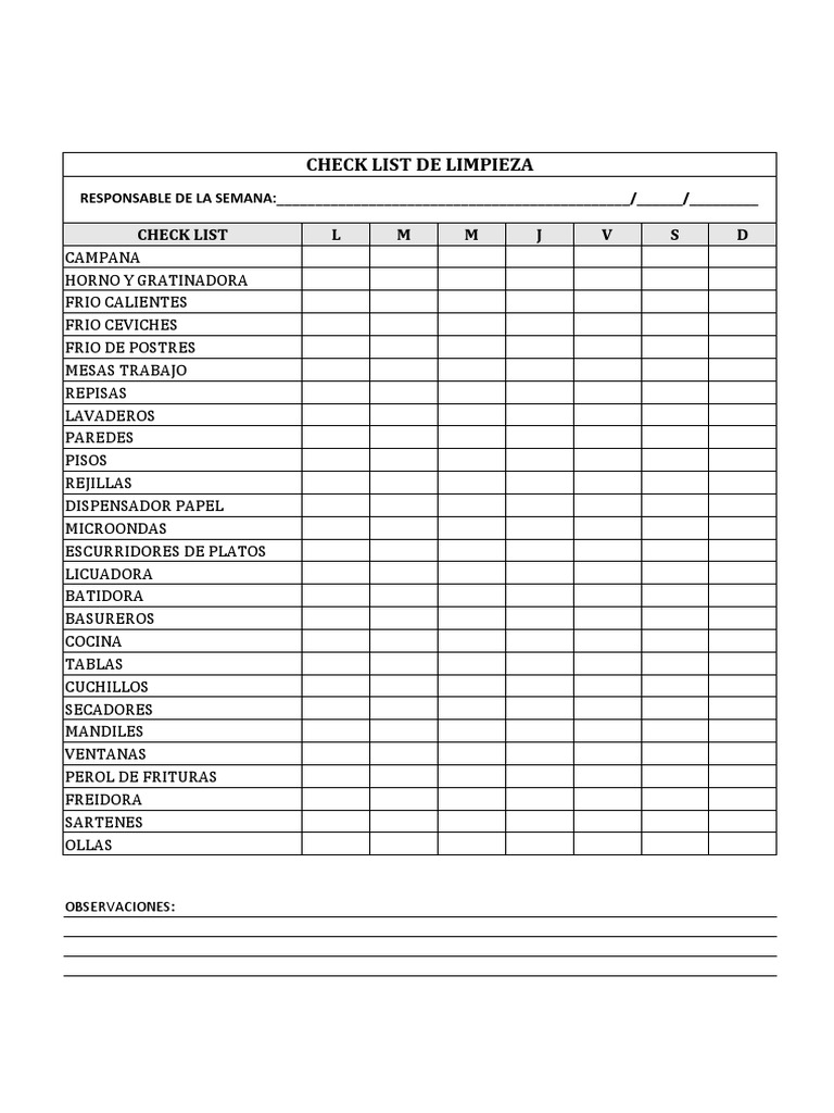 Check List Limpieza | PDF Check List Limpieza | PDF
