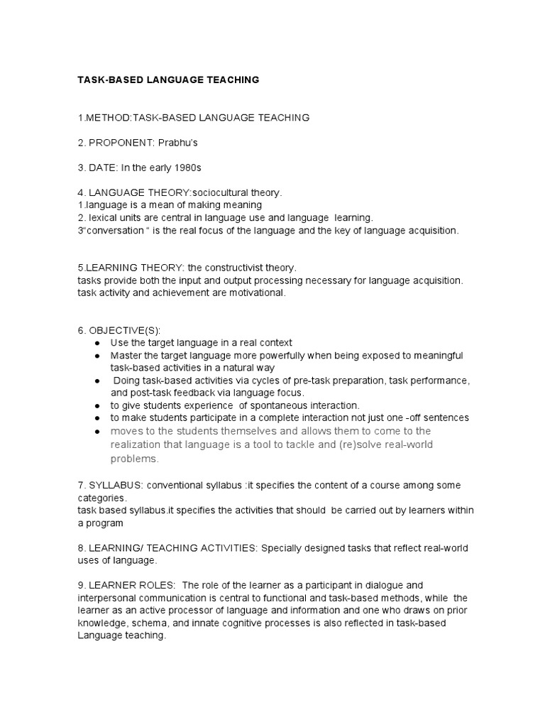 Task-Based Language Teaching | PDF | Second Language | Applied Psychology