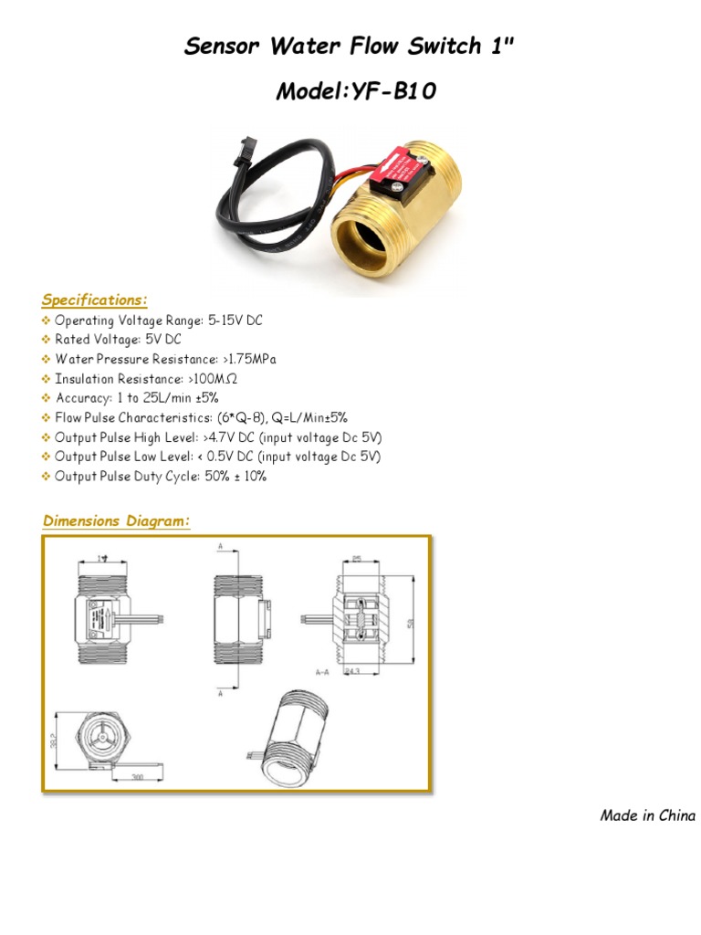 " Sensor Water Flow Switch 1 Model:YF-B10: Specifications | PDF