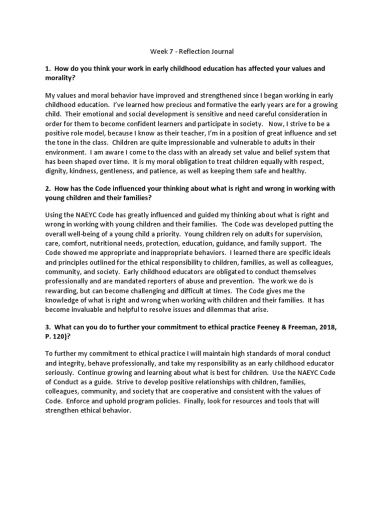 Reflective Journal Week 7 | PDF | Early Childhood Education | Value ...