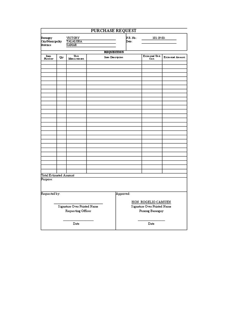 Barangay Purchase Request | PDF