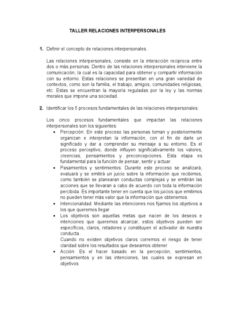 Taller sobre Relaciones Interpersonales | PDF | Información | Percepción
