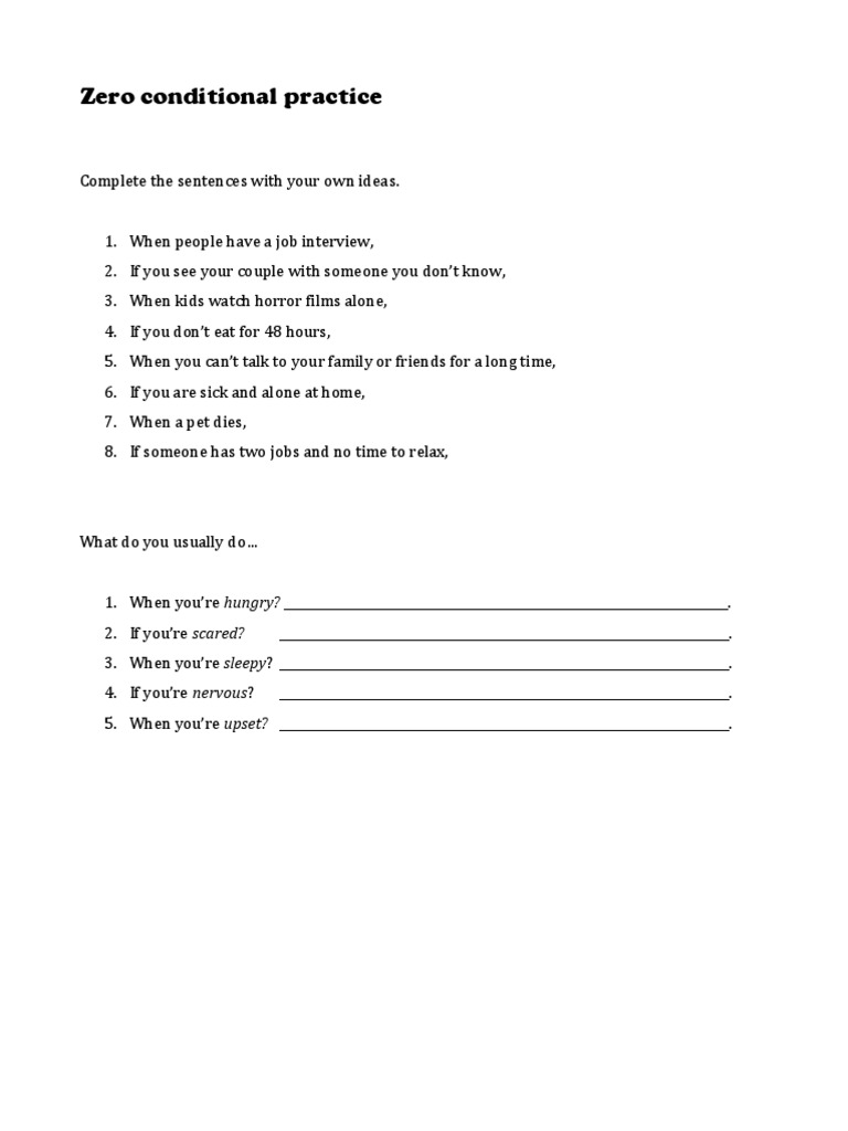 Zero Conditional Practice PDF | PDF