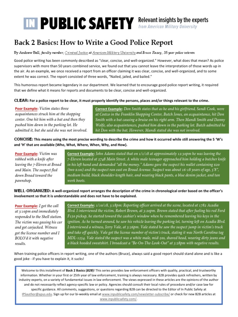 Public Safety: Back 2 Basics: How To Write A Good Police Report | PDF ...