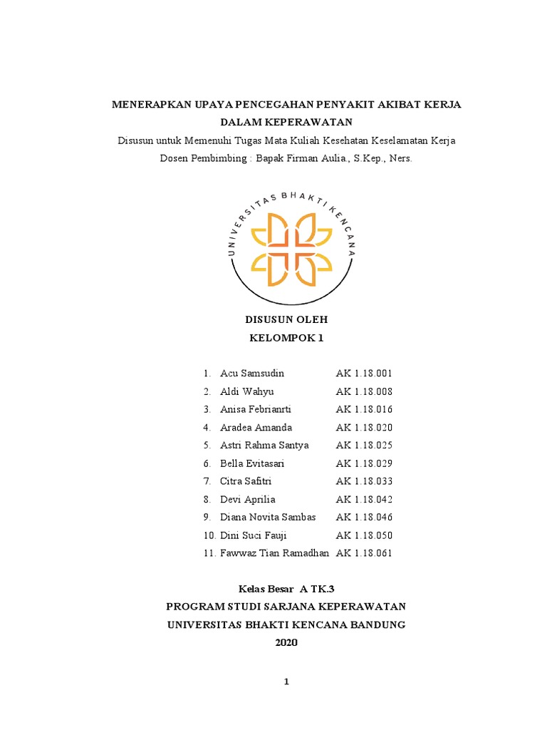 Makalah K3 - Kelompok 1 - Kelas 3a - Menerapkan Upaya Pencegahan ...