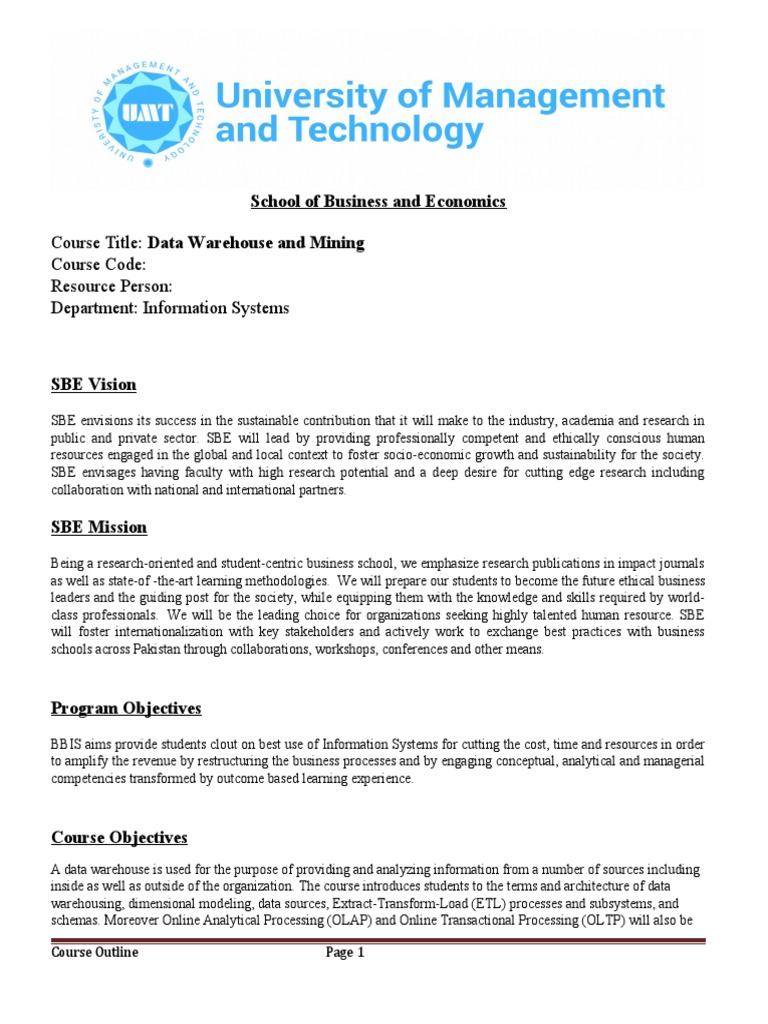 Data Warehouse Course Outline | PDF | Data Warehouse | Information ...