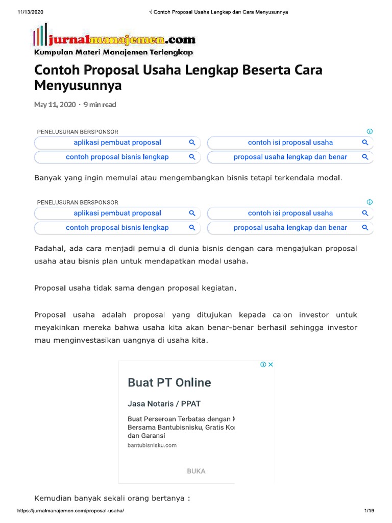 Contoh Proposal Usaha Lengkap Dan Cara Menyusunnya | PDF