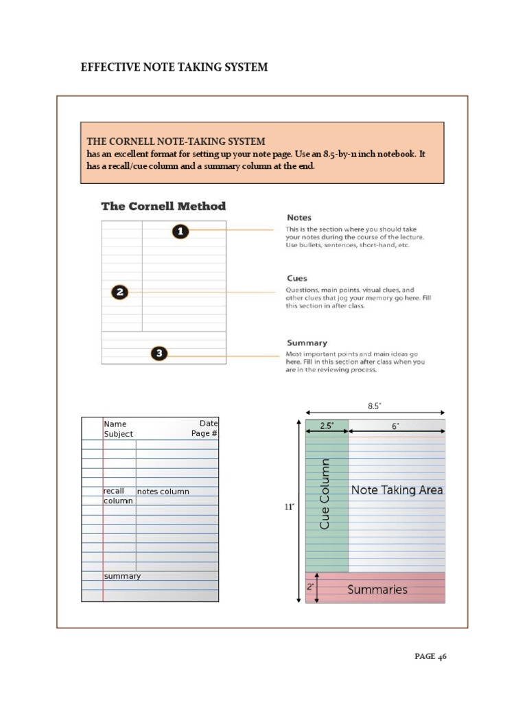 Note-Taking Exercise Using The Cornell Method PDF | PDF
