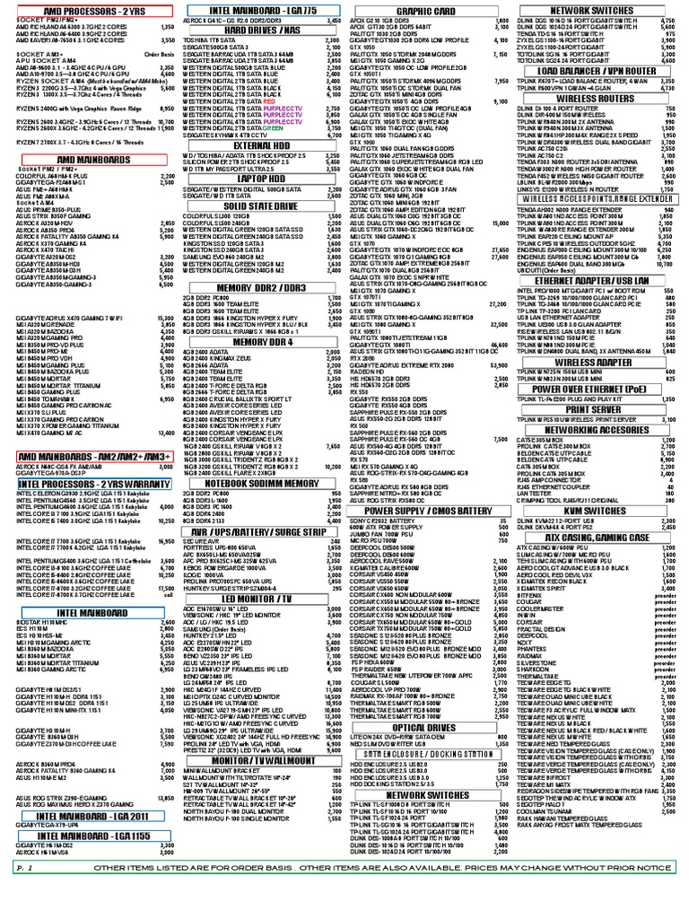 PC Hardware Price List | PDF | Hdmi | Advanced Micro Devices