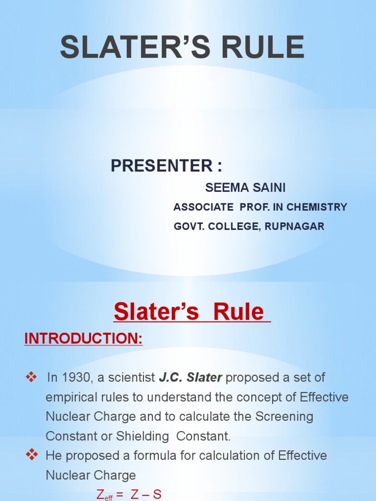 An In-Depth Explanation of Slater's Rule for Calculating Effective ...