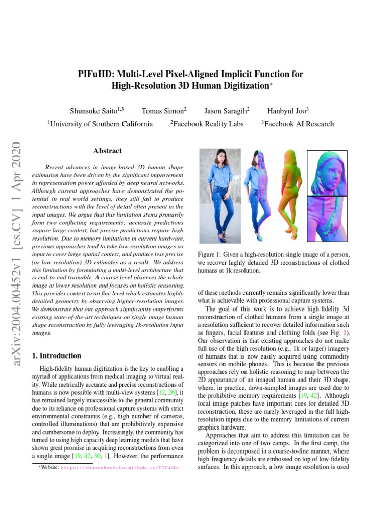Pifuhd: Multi-Level Pixel-Aligned Implicit Function For High-Resolution 3D Human Digitization ...