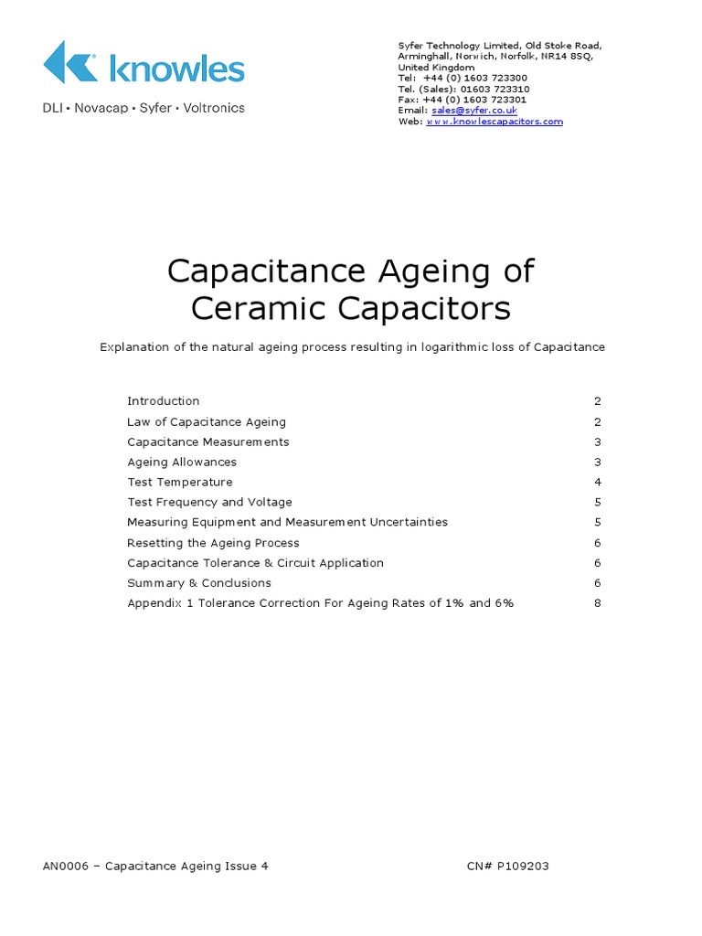 Capacitance Ageing of Ceramic Capacitors: Sales@syfer - Co.uk | PDF ...