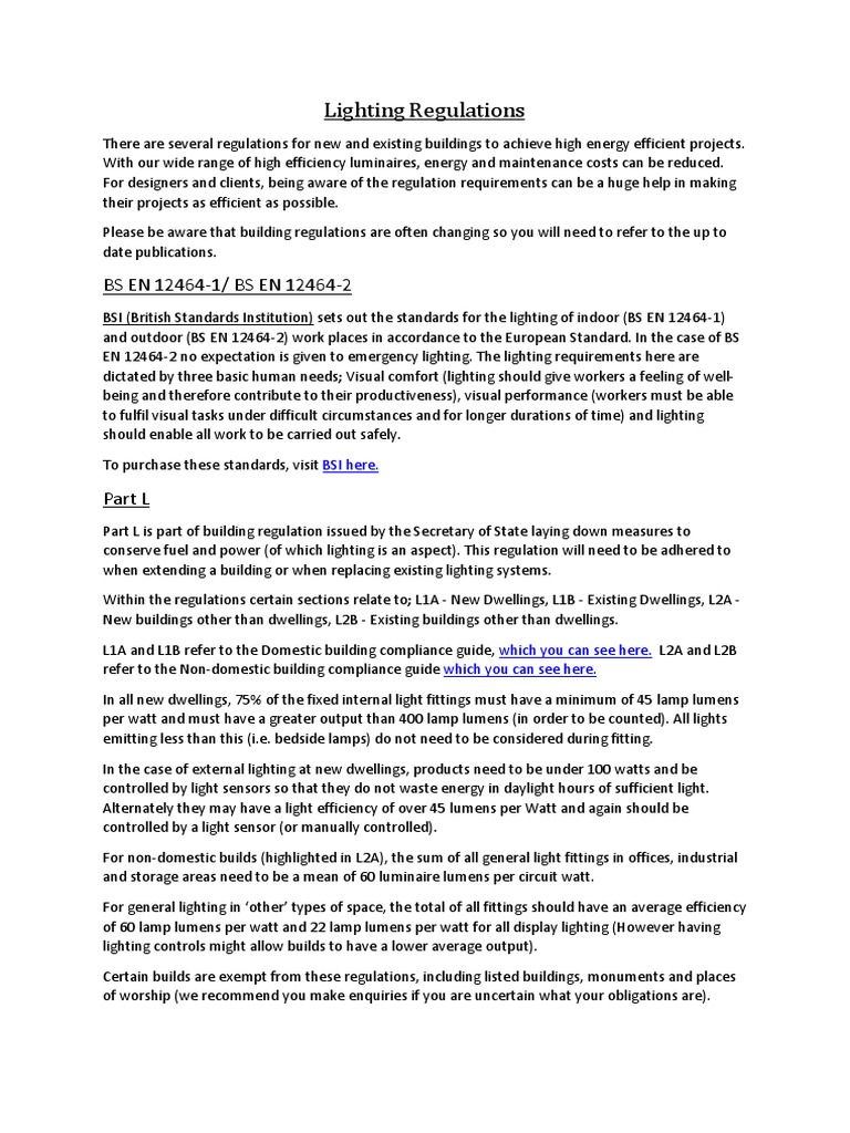 Lighting Regulations: BS EN 12464-1/ BS EN 12464-2 | Download Free PDF ...